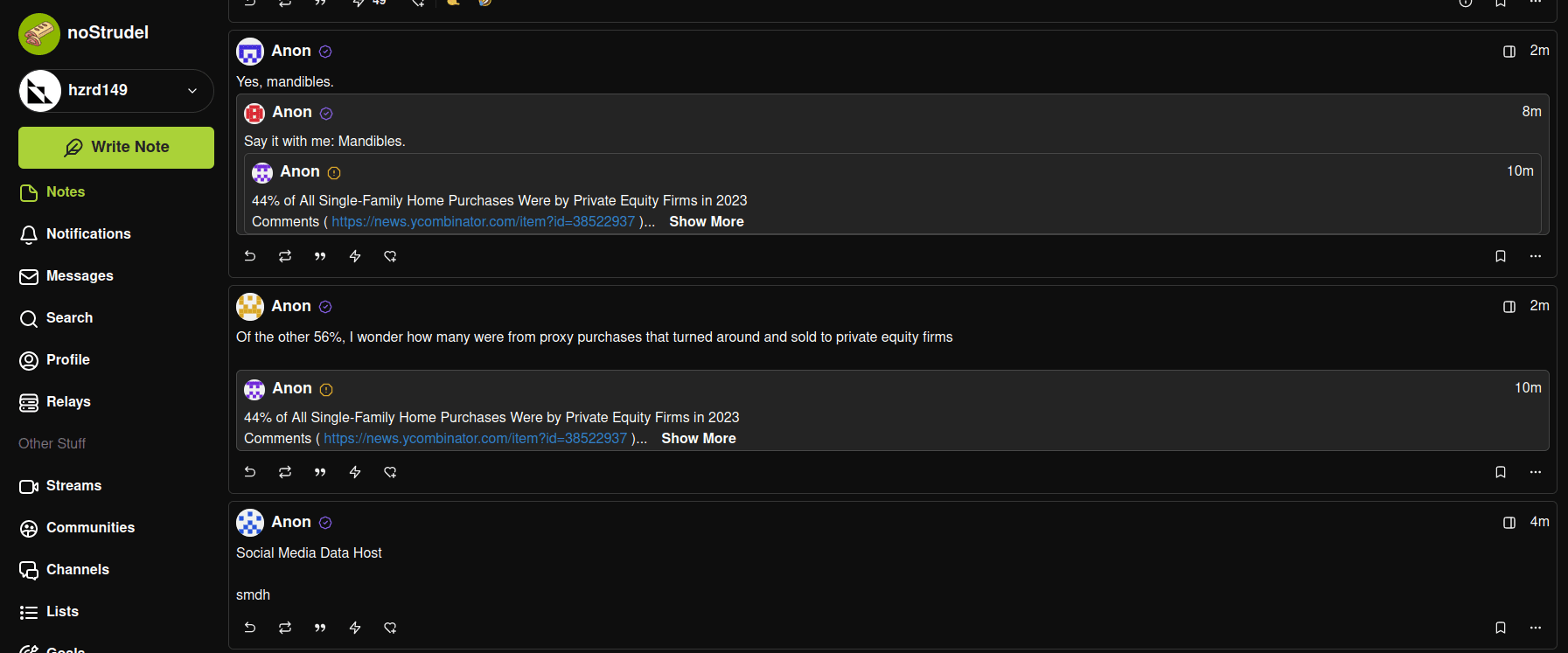 Anon Mode On noStrudel \ stacker news ~nostr