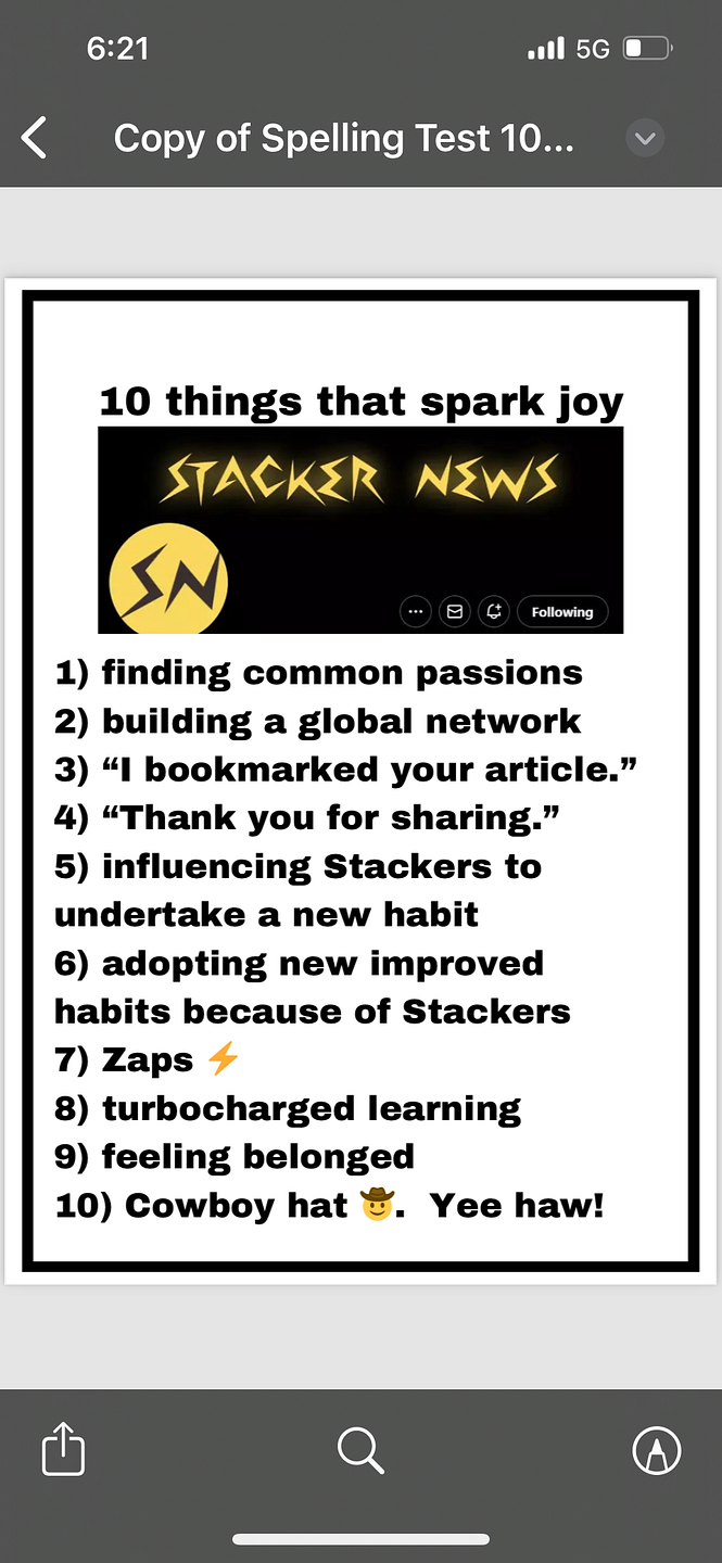10 things that spark joy on Stacker News \ stacker news ~meta